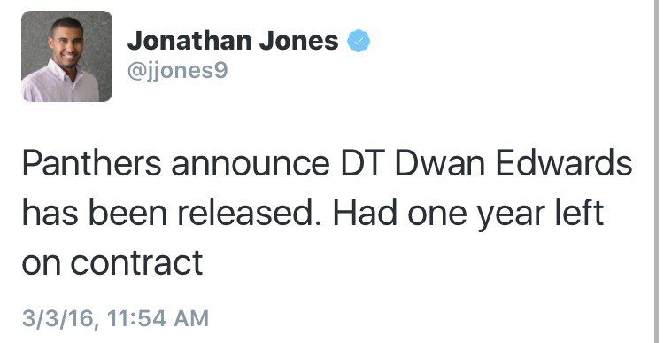 Carolina Panthers have released Dwan Edwards; Team re-signs Chris Scott